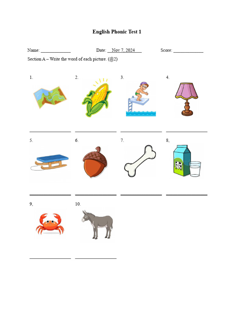 English Phonic Test for Beginners | PDF | Foods
