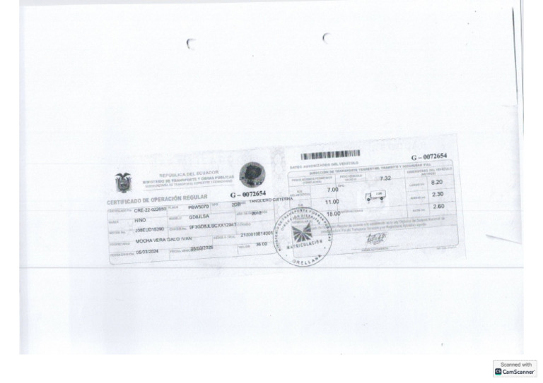 CERTIFICADO DE OPERACION-PBW5070 | PDF