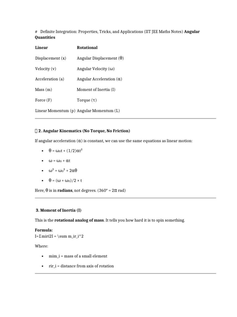 4 Definite Integration JEE | PDF | Rotation Around A Fixed Axis | Torque