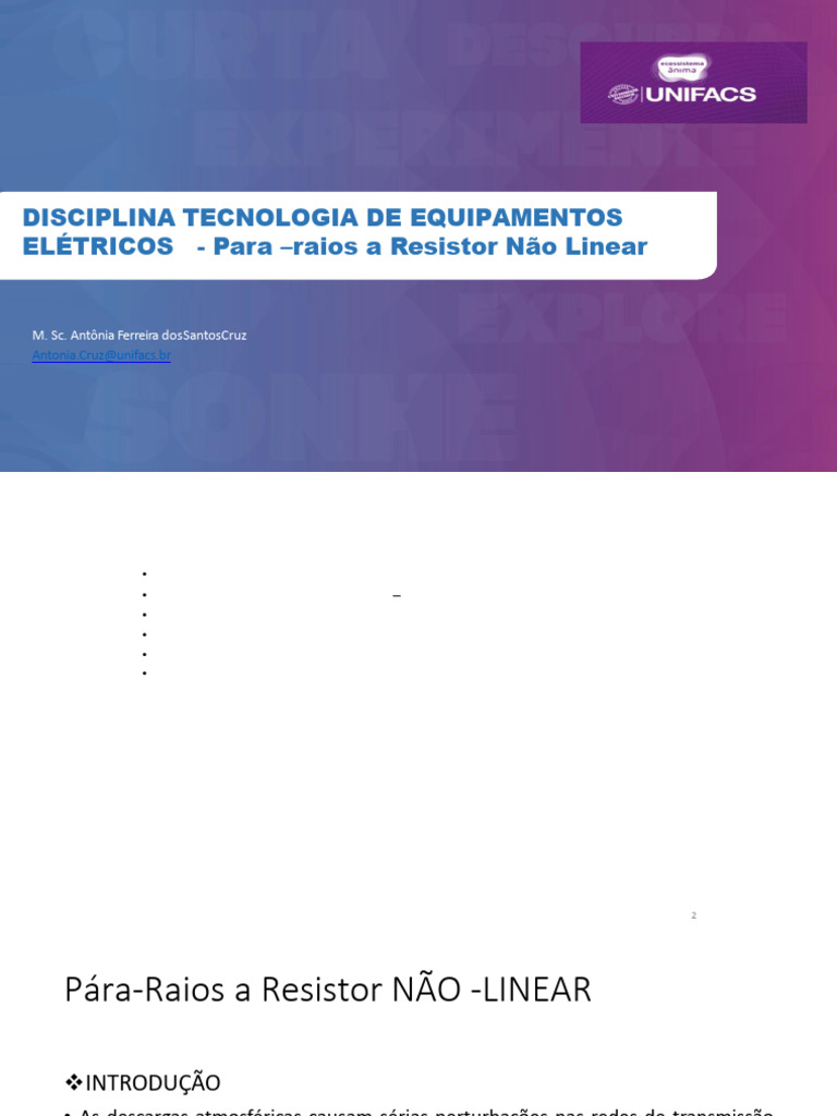 Disciplina Tecnologia de Equipamentos ELÉTRICOS - para - Raios A ...