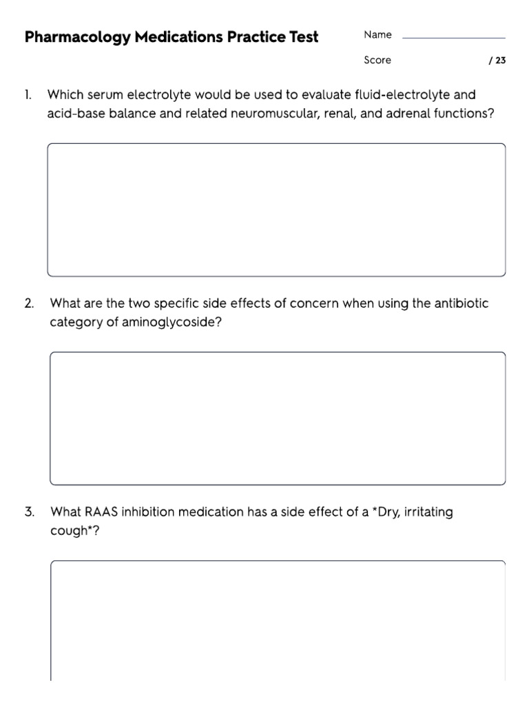 Pharmacology Medications Practice Test Written | PDF