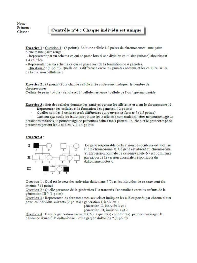 Exercices - Génétique 3 | PDF