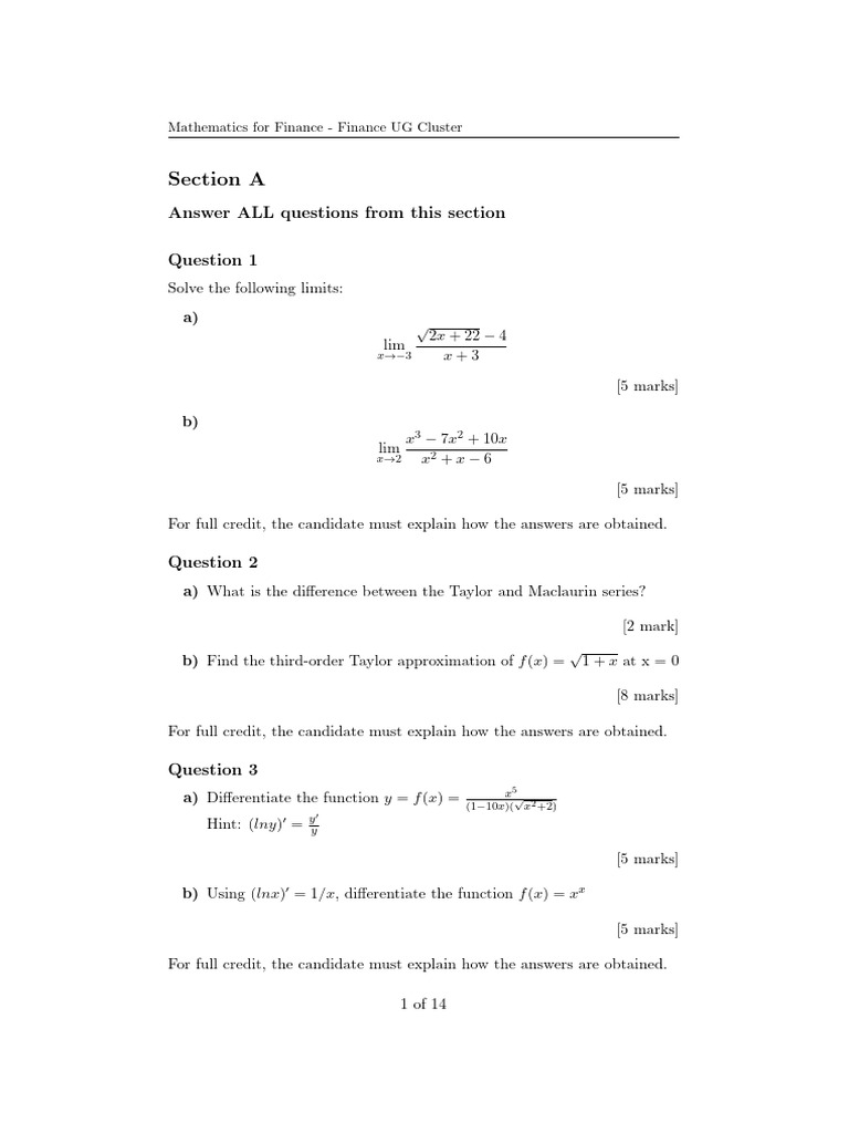 Calculus and Optimization in Finance | PDF | Mathematical Relations | Numerical Analysis