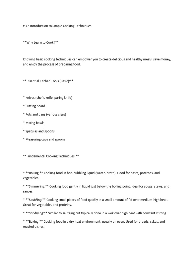 An Introduction To Simple Cooking Techniques | PDF