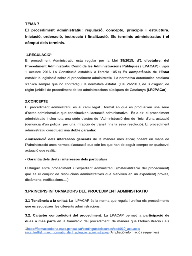 Tema 7 Resum Procediment Administratiu | PDF