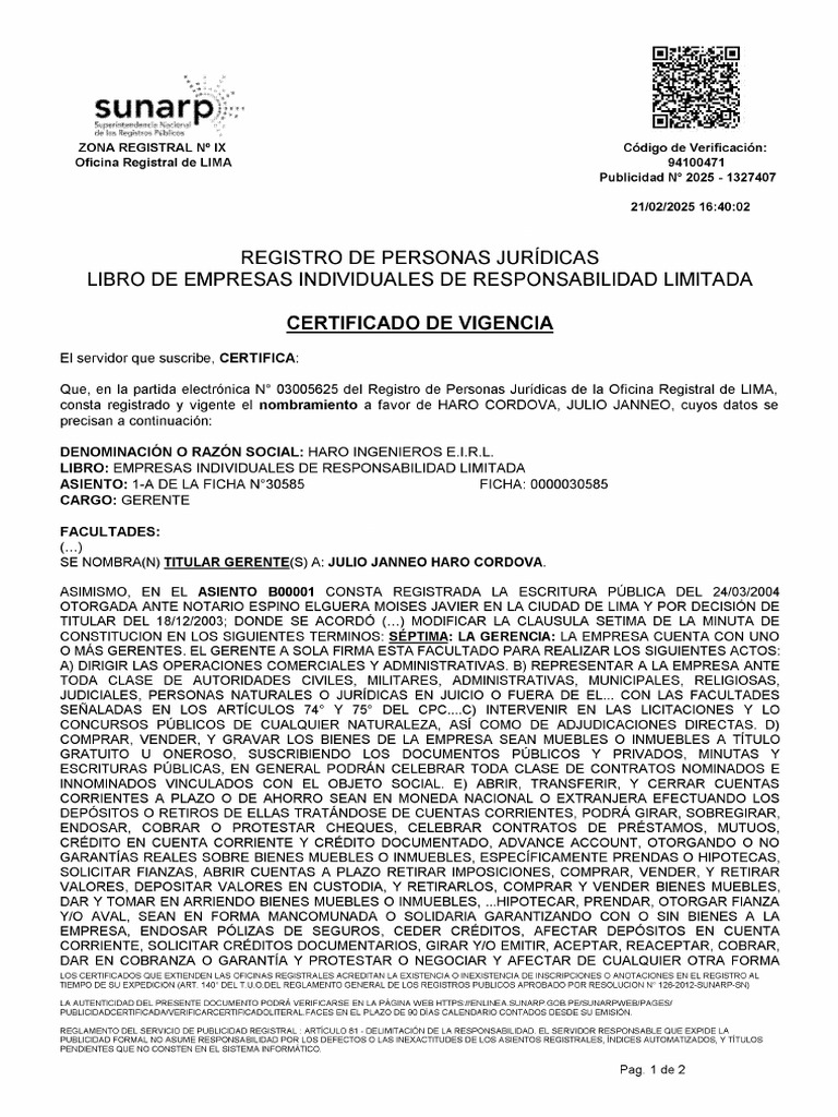 Vigencia de Poder Actualizada Febrero 2025 | PDF