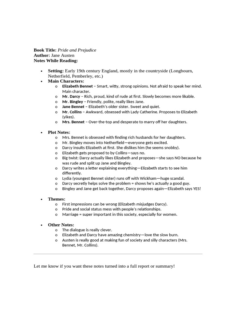 Pride and Prejudice Summary & Analysis | PDF