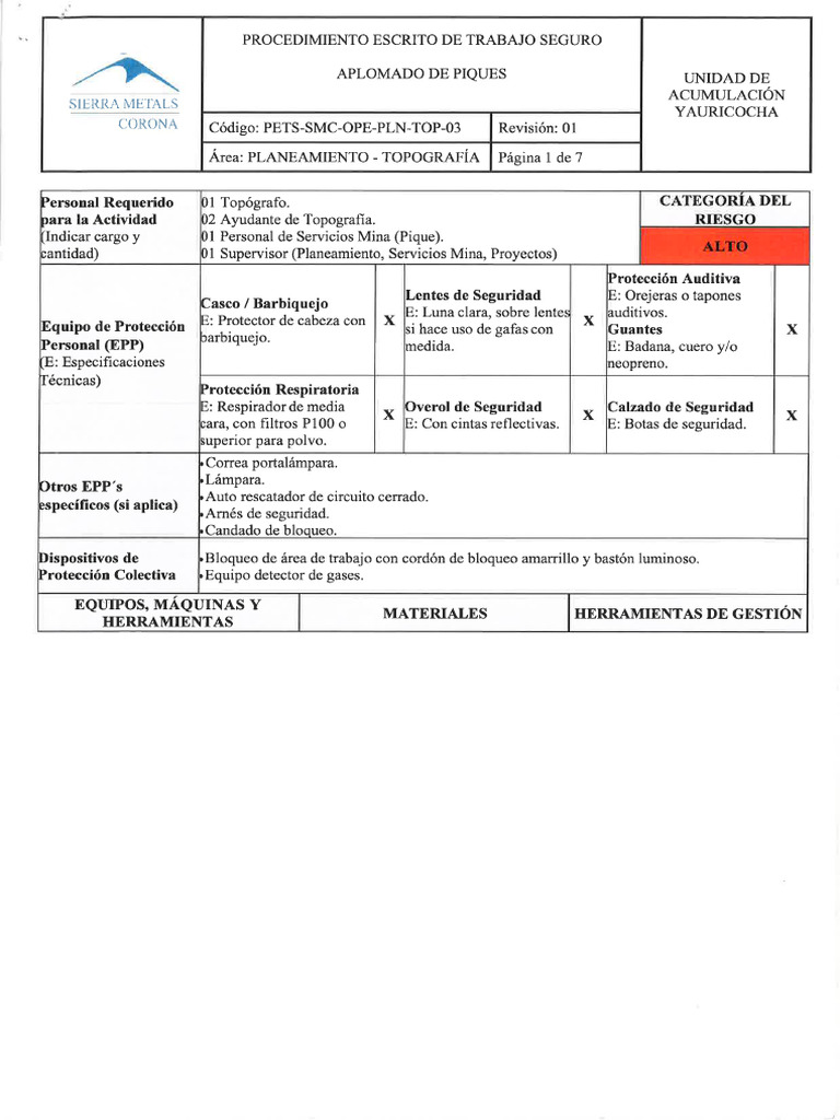 Aplomado de Piques PETS-SMC-OPE-PLN-TOP-03 | PDF