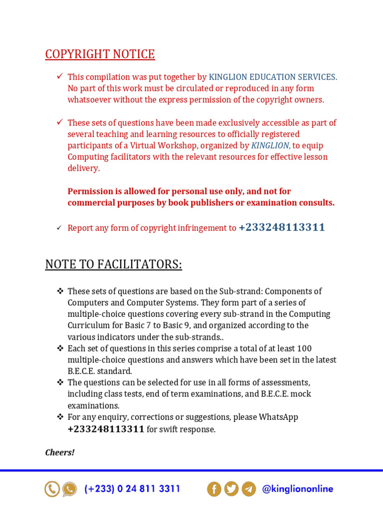 120 OBJECTIVE Q&A Components of Computers B7 To B9 KingLion | PDF ...