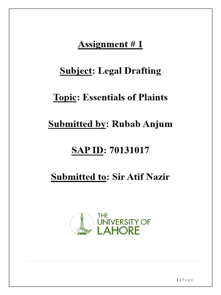 Essentials of Plaint (Rubab Anjum) | PDF | Lawsuit | Pleading