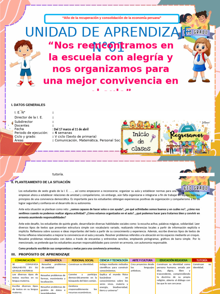 Unidad de Aprendizaje 1 6to Grado Perúnico (1) (2) | PDF | Datos | Aprendizaje