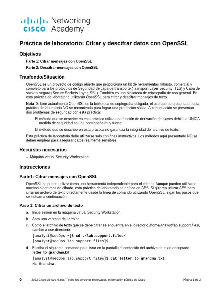 18.1.12 Lab - Encrypting and Decrypting Data Using Openssl | PDF ...