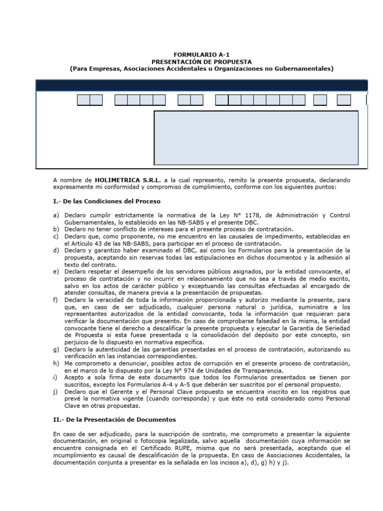 Form A-1. Lote1. PRESENT. PROPUESTA. HOLIM.. Trinidad.28 Marzo | PDF ...