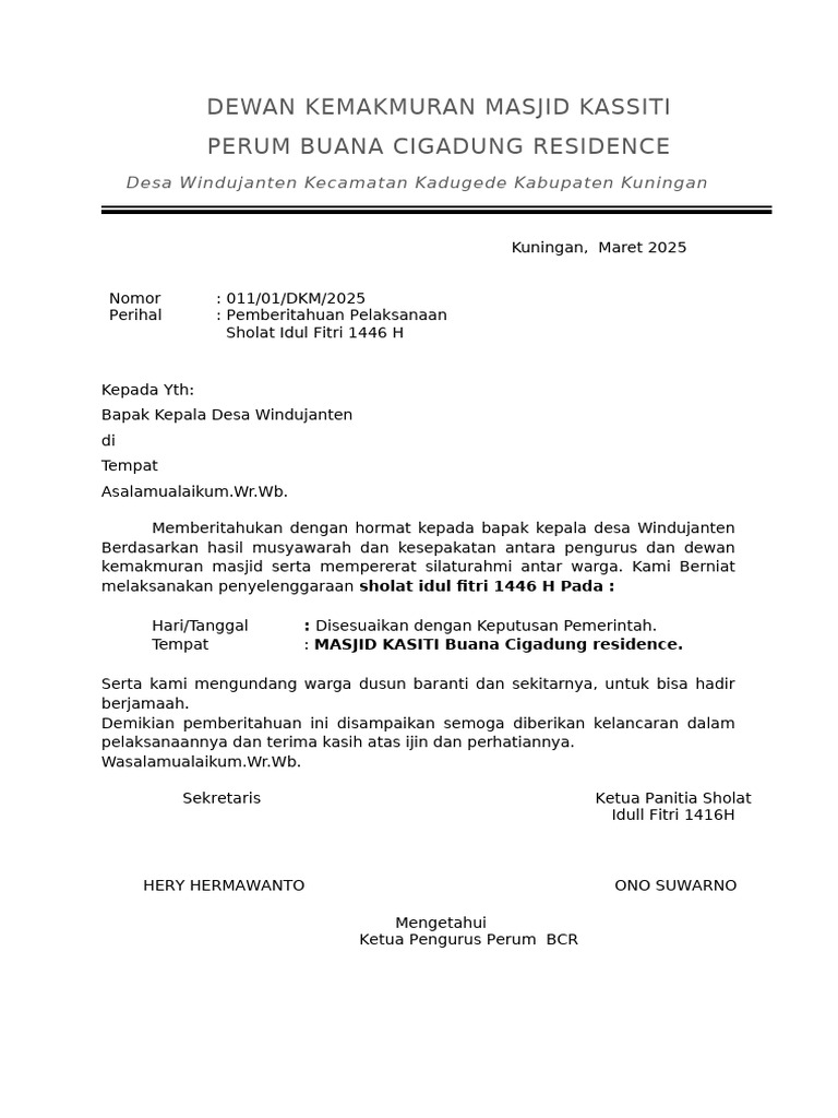 Surat Pemberitahuan Kepala desa | PDF