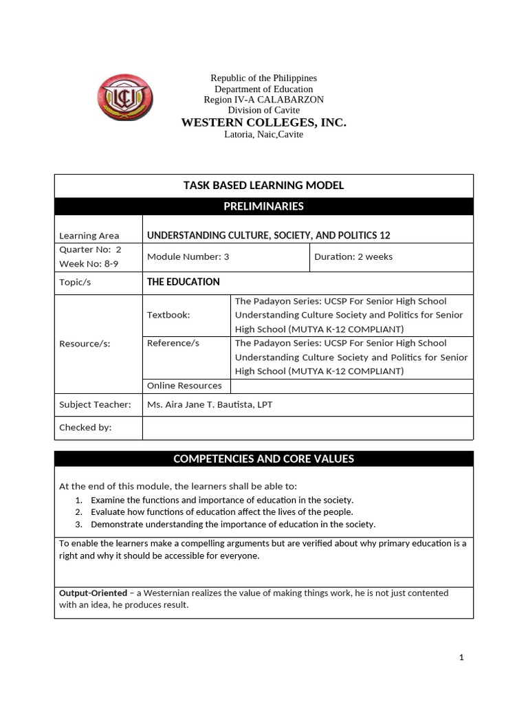 Ucsp Module 3 Week 8 9 1 | PDF | Learning | Schools