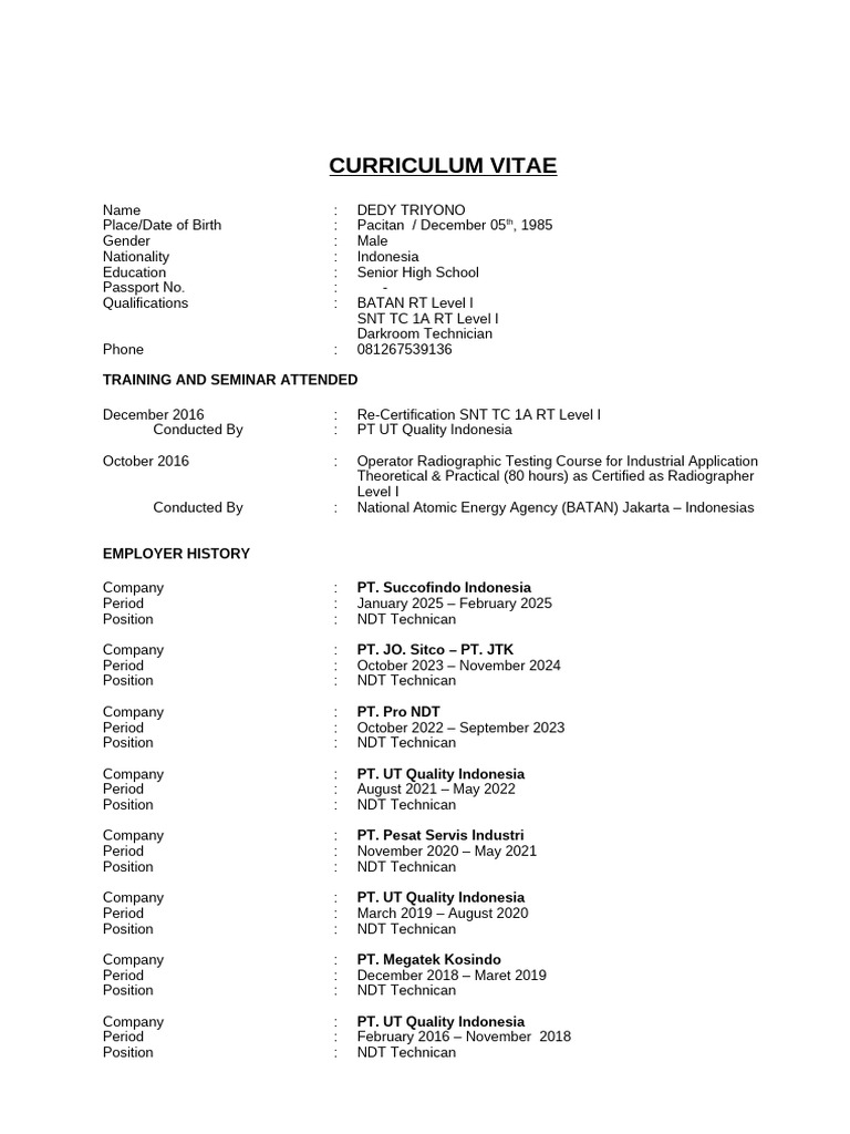 CV Dedy Triyono 061021 New | PDF