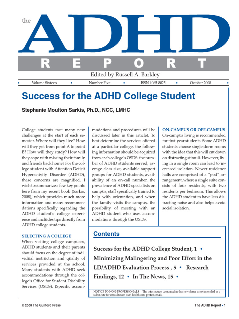 Sarkis ADHD Report Success - For - ADHD - College - Students | PDF ...