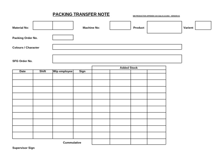 Packing Transfer Note | PDF