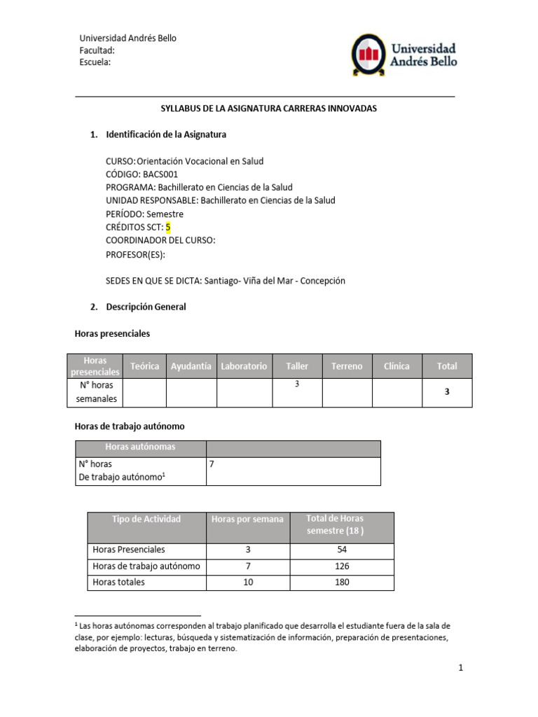 Syllabus Orientación Vocacional Salud | PDF | Evaluación | Aprendizaje