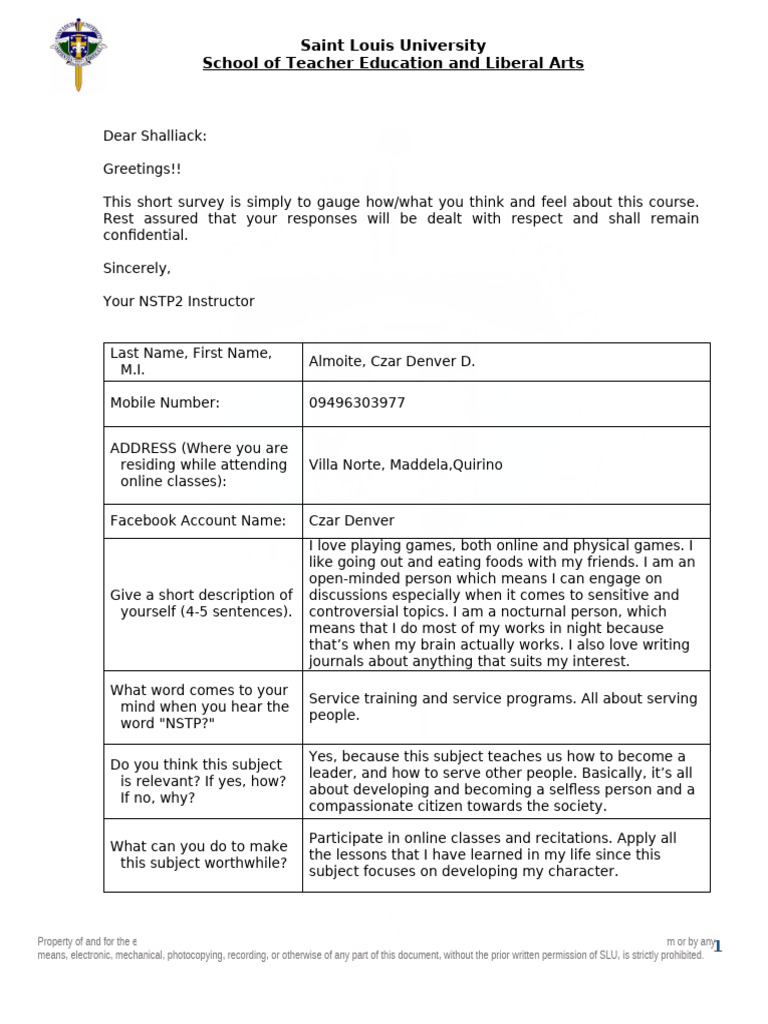 About The Student - Survey Form | PDF