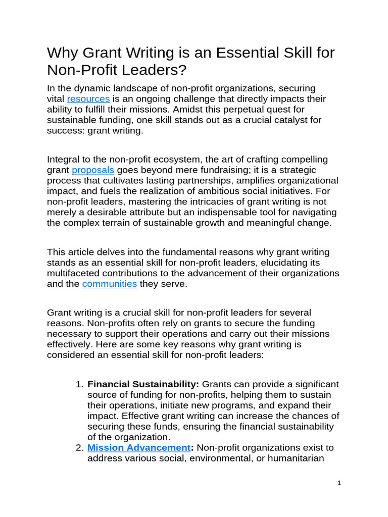Why Grant Writing Is An Essential Skill For Non-Profit Leaders | PDF ...