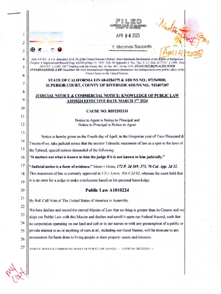 Cause No. Rif2202131 - Judicial Notice & Commercial Notice Knowledge of ...