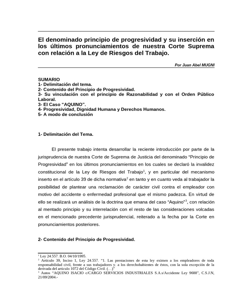 MUGNI Juan Abel - Principio de Progresividad y La LRT | PDF | Derecho ...