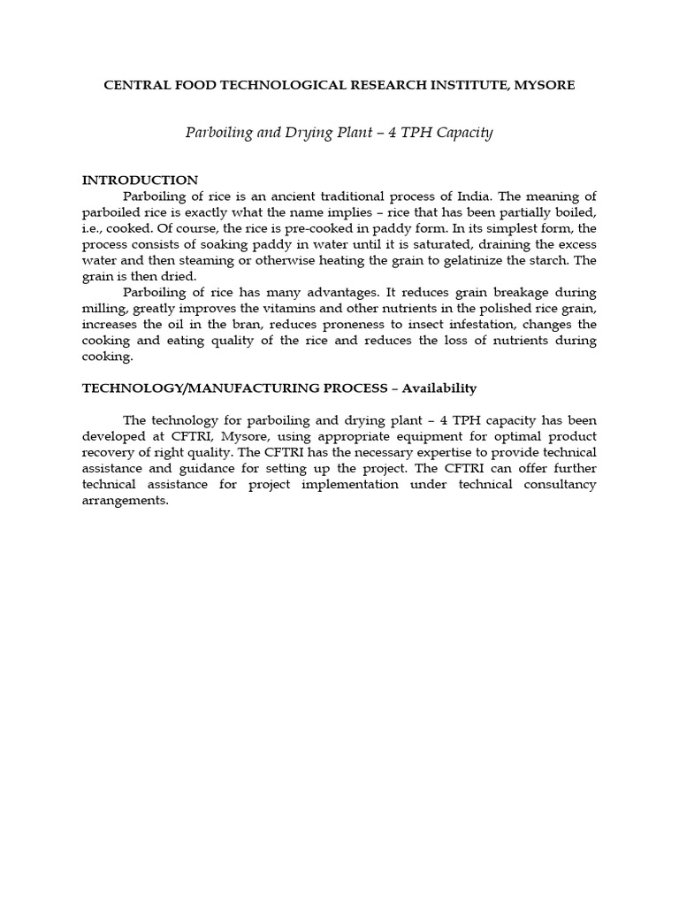 Parboiling Rice: CFTRI Method Overview | PDF | Rice | Cereals