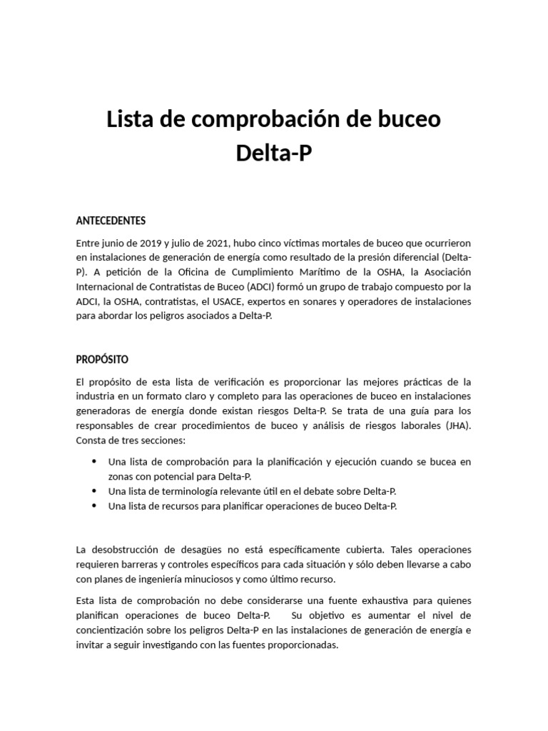 Check List Delta P | PDF | Buceo bajo el agua