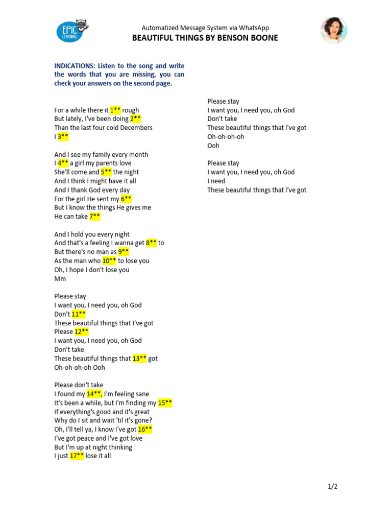 Song 1 Activities 2 | PDF