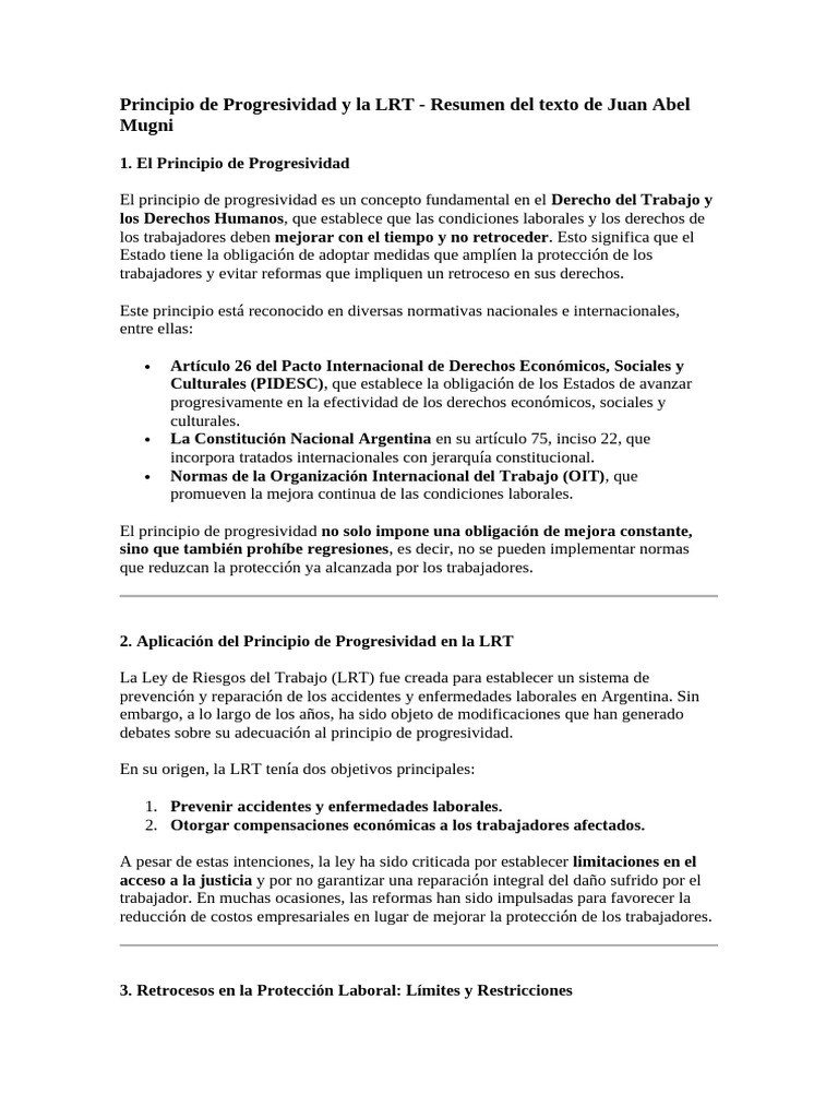 Principio de Progresividad y la LRT-Mugni | PDF | Derecho laboral ...