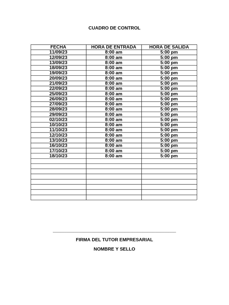 CUADRO DE CONTROL DE PRACTICA PROFESIONAL (3) | PDF