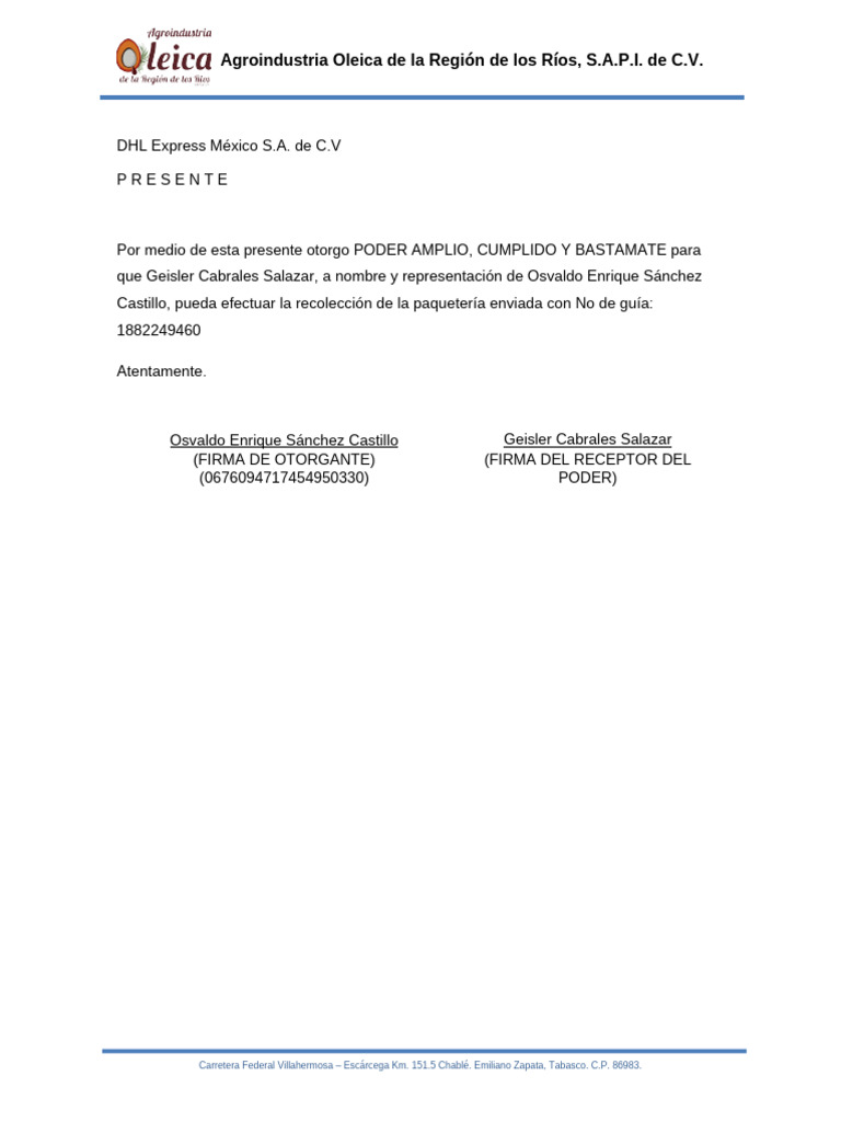 Carta Poder para DHL en México | PDF
