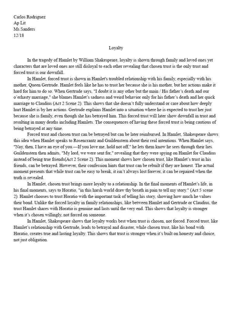 Carlos Rodriguez - Hamlet - One Pager Critical Lens Final Draft | PDF ...