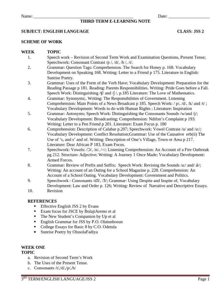 3RD Term J2 English Language | PDF | English Language | Poetry