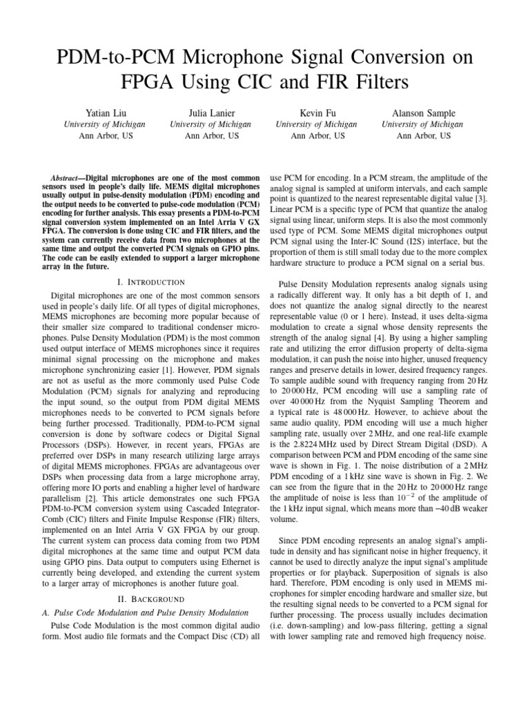 PDM PCM Signal Conversion FPGA | PDF | Sampling (Signal Processing) | Digital Signal Processing