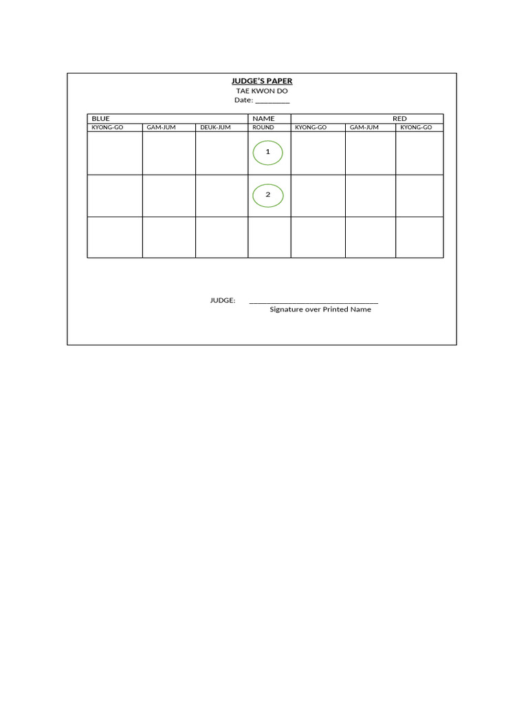 Taekwondo Score Sheet | PDF
