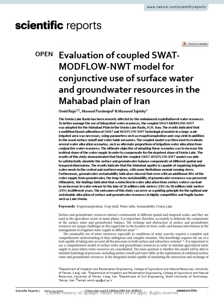 Evaluation of Coupled SWAT-MODFLOW-NWT Model For C | PDF | Groundwater ...