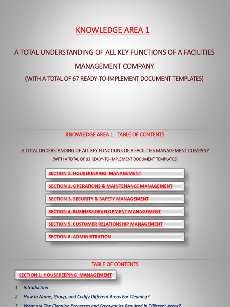 3 FM Knowledge Areas | PDF | Housekeeping | Vacuum Cleaner