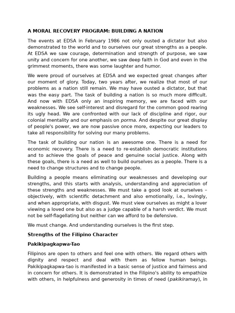 Moral Recovery and Restoration of National Discipline (Actvty. #2 ...