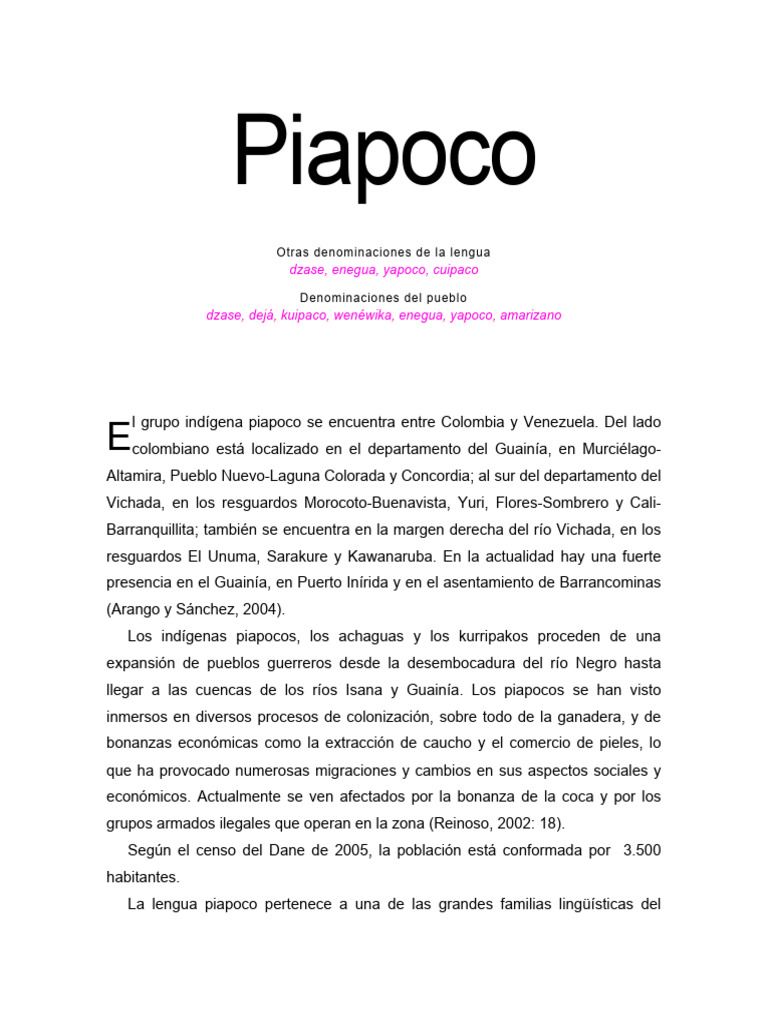 Piapoco | PDF | Enseñando | Colombia
