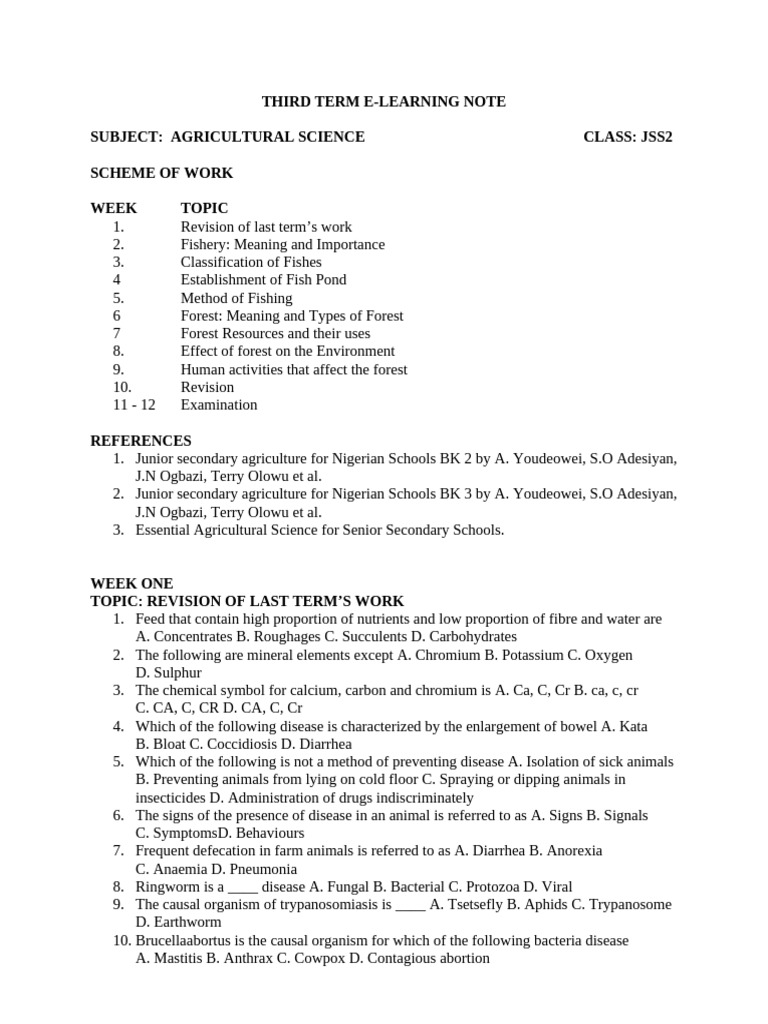 Third Term JSS2 Agricultural Science | PDF | Forests | Soil