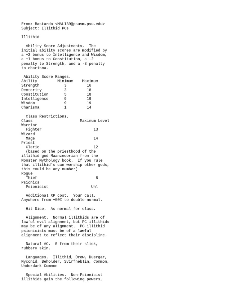 Character Races - Illithid | PDF | Fantasy Role Playing Games | Role ...