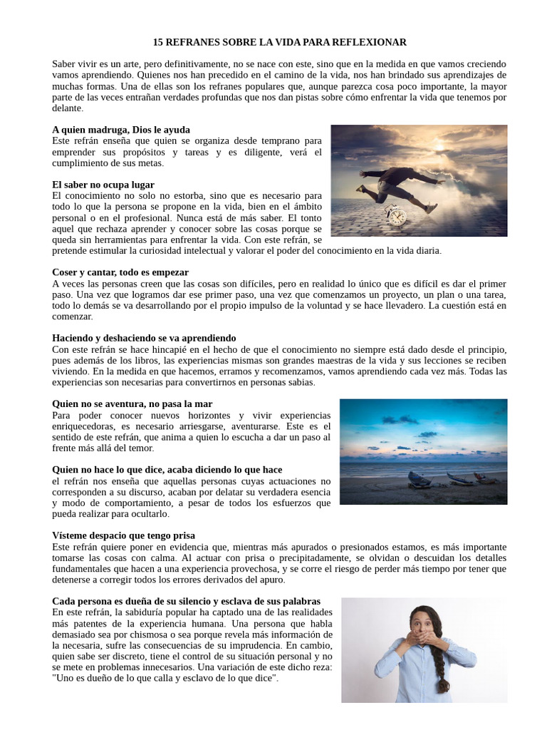 15 Refranes Sobre La Vida para Reflexionar | PDF | Amor | Sabiduría
