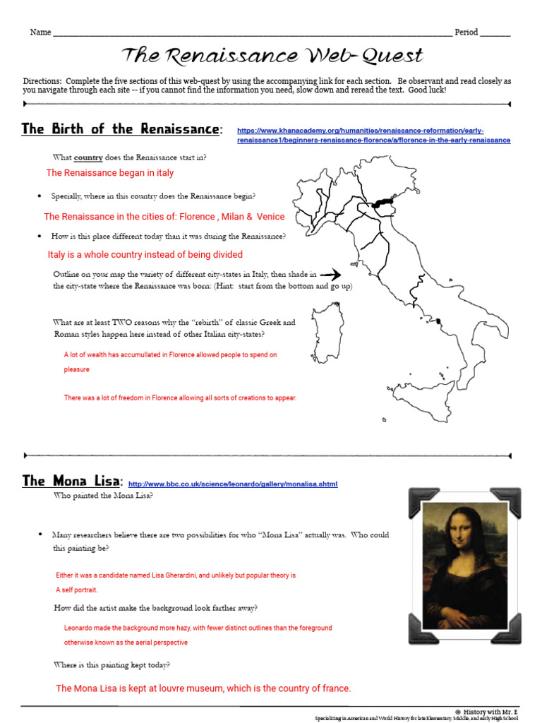 Jaxon Gilbert - Renaissance Art Webquest | PDF | Renaissance | Italy