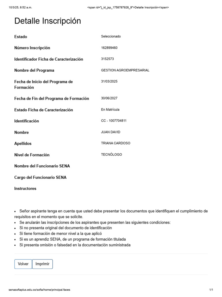 Estado de Inscripción en Sofía Plus | PDF