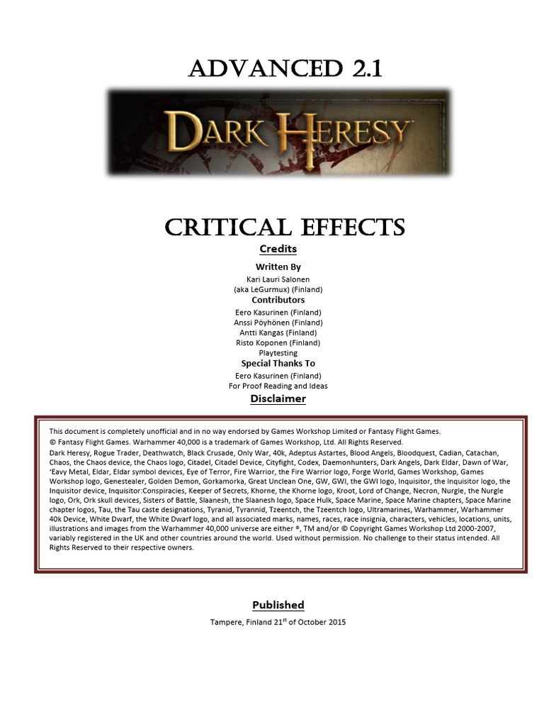 Advanced Dark Heresy - Critical Effects | PDF | Arm