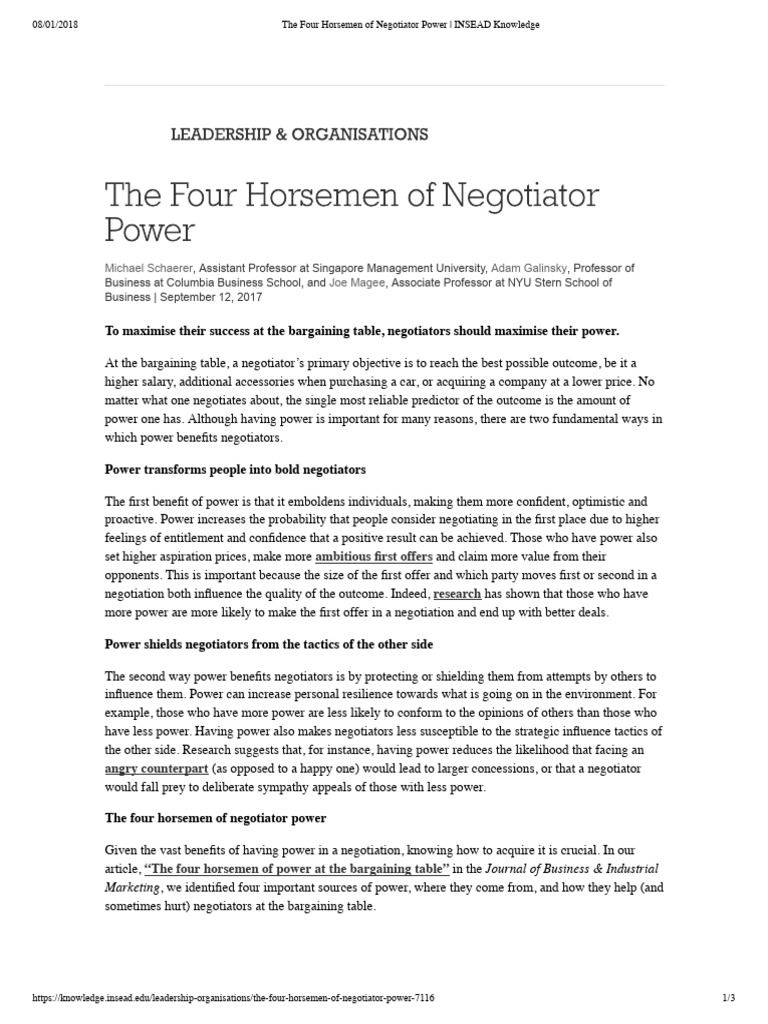 BATNA and Information As Sources of Power | PDF | Negotiation | Social ...