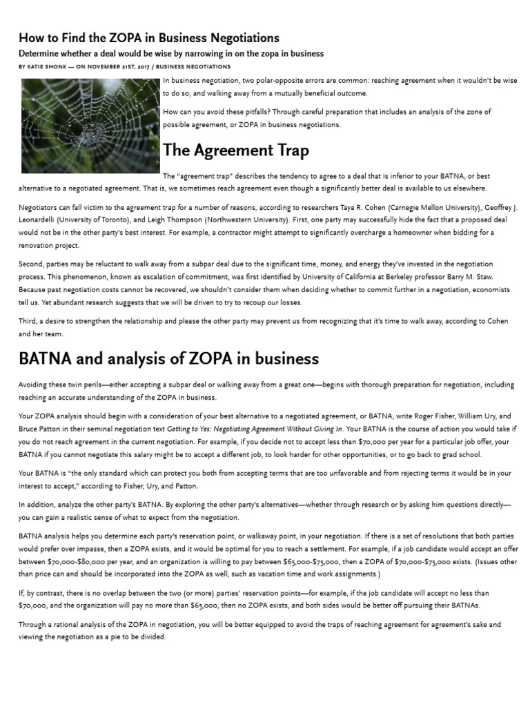 How To Find The ZOPA in Business Negotiation | PDF | Diplomacy | Communication