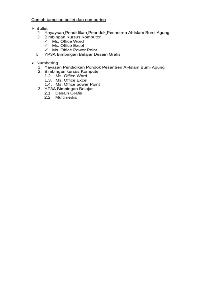 Contoh Tampilan Bullet Dan Numbering | PDF